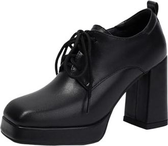 SJJH Chaussures &agrave; plateforme pour femme - Talon bloc de 9,5 cm - Lacets avec embout carr&eacute; et plateau de 2 cm - Semelle antid&eacute;rapante pour f&ecirc;te et travail, 