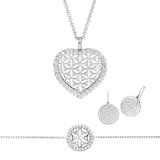 Engelsrufer Schmuckset Damen - Kette, Armband & Ohrringe Lebensblume - 925 Sterling Silber rhodiniert mit Zirkonia - Symbol f&uuml;r Harmonie & Ausgeglichenheit