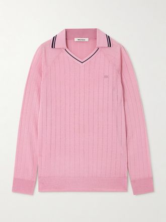 Wales Bonner Pull Façon Polo En Mailles Côtelées À Broderie Roots - Rose