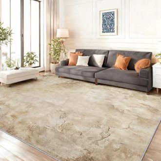 Generic Brun Clair Tapis pour Salon 140 x 200 cm, Lavables avec Dos Antid&eacute;rapant, Tapis &agrave; Poils Courts Imprim&eacute; Ancien Shabby Chic Mur en Pierre pour Cuisine S