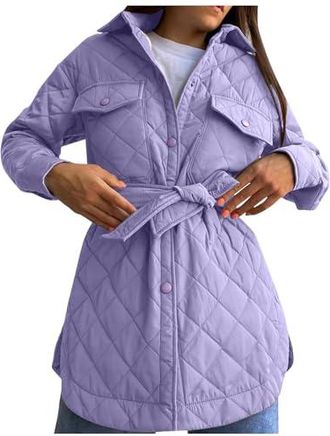 Generic Vestes pour femmes, automne et hiver, couleur unie, revers &agrave; boutonnage, ceinture ample, manteau chaud 2026, violet, XL