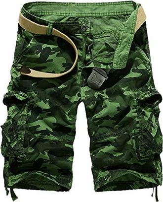 Generic Short cargo pour homme avec plusieurs poches - Coupe décontractée - Taille élastique - Cordon de serrage - Pour la plage et le travail, Vert, 50