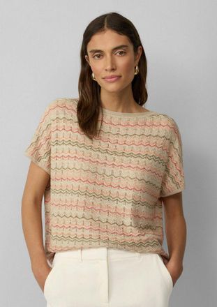 s.Oliver Kurzarmpullover Strickpullunder Stricktop mit Zick-Zack-Muster im Relaxed Fit