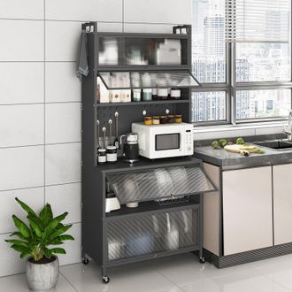 Giantex K&uuml;chenschrank mit Rollen, Buffetschrank mit Arbeitsplatte, Vorratsschrank mit Lochwand & Haken, 6-st&ouml;ckiges K&uuml;chenregal, Aufbewahrungsschrank f&uuml;r K&uuml;ch