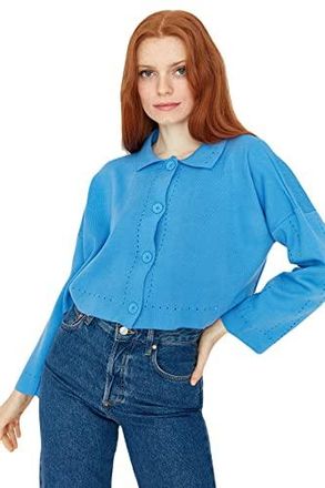 Trendyol Cardigan uni à col Rond Sweater, Bleu, M Femme
