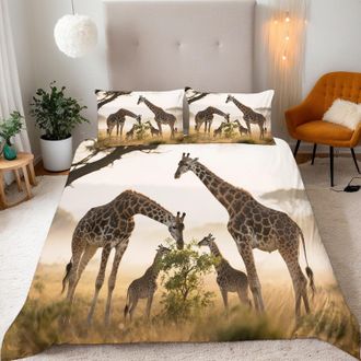 Generic Giraffe Bettw&auml;sche 135x200 Set Kinder Giraffe 2 Teilig Bettbezug 135 x 200 cm 3D Bettw&auml;sche-Sets Weiche Bettbezug Afrikanische Tiere Einzelbettbezug S