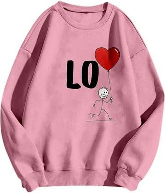 Generic Sweat-shirt unisexe amusant imprim&eacute; amour ensemble &agrave; manches longues d&eacute;contract&eacute; col rond pour femme, rose, XXL