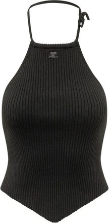 Courr&egrave;ges Femme, Tops, Noir, Taille: 38 FR Pointy Rib Knit Top