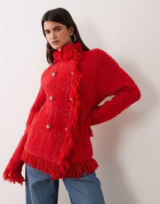 Asos gilet textur&eacute; &agrave; franges crois&eacute; en rouge