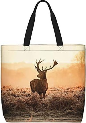 Generic Sac Fourre-Tout Deer Wilderness Sac De Shopping Avec Poign&eacute;es Lavables Sacs En Toile, Pour Voyage, Filles, &Eacute;cole, Shopping