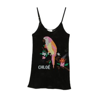 Chlo&eacute; Femme, Robes, Noir, Taille: 38 FR Robe courte brod&eacute;e perroquet