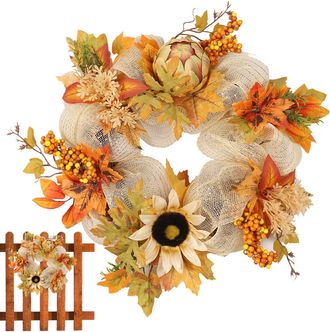 Generico K&uuml;nstlicher Garland: Herbst-T&uuml;rkranz, 38,1 cm, saisonaler mit realistischen, Elegante Herbstveranda zum Aufh&auml;ngen, Dekoration