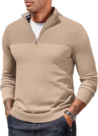 Coofandy Half Zip Pullover Herren Rollkragenpullover mit Rei&szlig;verschluss Winterpullover Turtleneck Sweater 1/4 Zip Pullover Winter Arbeitspullover Khaki XXL