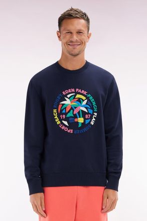 Eden Park Sweatshirt En Coton Marine Broderie Palmiers Multicolore Coupe D&eacute;contract&eacute;e