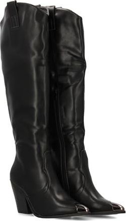 Shoes & Blues Bottes hautes avec talon pour femme. Design &eacute;l&eacute;gant, imprim&eacute; uni, pointe m&eacute;tallique, talon confortable et fermeture &eacute;clair. Id&eacute;ales pour la saison aut