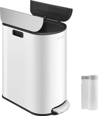 Songmics Mülleimer Küche, Mülltrennsystem 2 Fächer, 30 L und 20 L, schmaler Abfalleimer, Treteimer für Recyclingmaterialien und Abfall, mit 2-teiligem Deckel, 