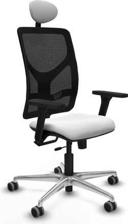 Piqueras y Crespo Wei&szlig;er Schreibtischstuhl mit Rollen, 3D-Arme, h&ouml;henverstellbare Lendenwirbelst&uuml;tze und festes Kopfteil, ausgestattet mit Syncro/Traslack und Schneides