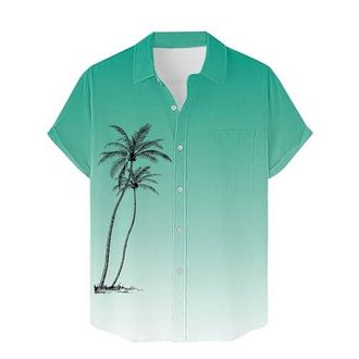 Generic Chemise hawa&iuml;enne pour homme, chemise d&eacute;t&eacute; grande taille, chemise de plage imprim&eacute;e, chemise &agrave; manches courtes, couleur d&eacute;grad&eacute;e, haut de vacances d&eacute;c