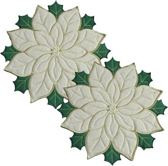 Valiclud Weihnachtliche 2 St&uuml;ck Isolier Tellermatten aus Leinen mit Stechpalmen Motiv 40cm Wiederverwendbares Tischset f&uuml;r Festtagsdekoration und Partytisch