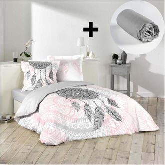 Douceur d'Int&eacute;rieur Douceur Dint&eacute;rieur - Pack parure de couette 220x240 cm Namast&eacute; + drap housse 140x190 Galet