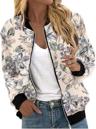 Minetom Veste Femme Blouson Printemps Été Léger Bomber Veste Outwear Manches Longues Zippé Jacket Casual Sport Manteau B Beige XL