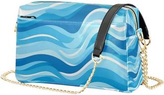 Mnsruu Sacs à bandoulière pour femme, sac à main en cuir motif vagues bleu clair