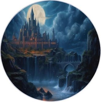 Generic Home Tapis Rond Life Tapis de Jeu, 100 cm (Round) pour la Chambre, Convient aux Enfants Ch&acirc;teau Gothique Clair de Lune Facile dentretien, r&eacute;sistant Bl