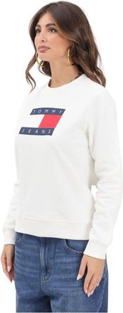 Tommy Jeans Femme, Sweatshirts et sweats &agrave; capuche, Blanc, Taille: 42 FR Tonal Flag SweaT-shirt