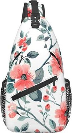 Generic Sacoche Port&eacute; &eacute;paule Feuilles de fleurs roses aquarelle Casual Sac De Poitrine R&eacute;glable Sac &agrave; Dos De Voyage pour Homme &eacute;cole Femme