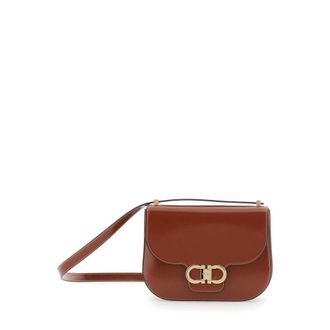 Ferragamo Gancini Double Schultertasche aus Leder - - Bags - Damen - Braun - ONE SIZE