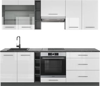 Vicco Küchenzeile Fame-Line, Weiß Hochglanz/Anthrazit, 235 cm ohne Arbeitsplatte