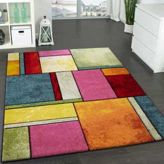 Paco Home Tapis Design à Carreaux Contour Trendy Multicolore lOeil Vert Bleu Orange Rose 120x170 cm - Paco Home