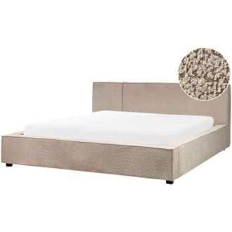 Beliani Polsterbett Taupe aus Boucl&eacute; Stoff 180 x 200 cm mit Kopfteil Gepolstert Modernes Design Eleganter Minimalistischer Stil f&uuml;r Schlafzimmer