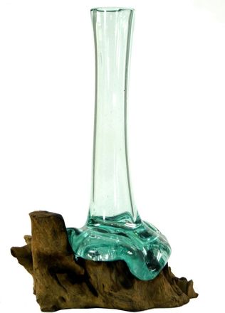Guru Shop Vase aus Recycelingglas, Glasvase Wurzelholz - M10 30 cm