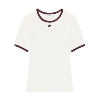 Courr&egrave;ges Signature T-Shirt - - Tops - Damen - Wei&szlig; - S