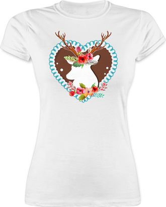 Shirtracer Shirt Damen - Kompatibel mit - Hirsch Hirschgeweih Oktoberfest - XL - Wei&szlig; - Tshirt bayerisch trachtenshirt bayrische bayerische Funshirts f&uuml;r Frauen 