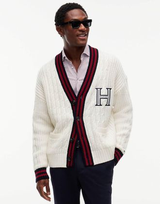 Tommy Hilfiger Cardigan im Zopfmuster aus Wollmix in Elfenbein-Gelb
