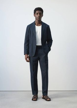 Mango Blazer de costume slim-fit lin et lyocell bleu marine - Homme - 46 - MANGO MAN