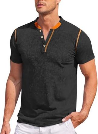 Generic Polo l&eacute;ger et respirant pour homme, coupe classique, d&eacute;contract&eacute;, vintage, boutonn&eacute;, confortable, extensible, t-shirts dext&eacute;rieur, Noir, 3XL
