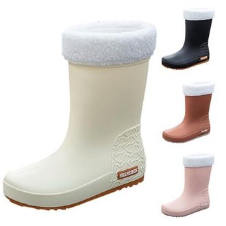 Generic Wellies Bottes de pluie mi-mollet pour femme, bottes dhiver doubl&eacute;es en peluche, chaudes, confortables, &agrave; enfiler, imperm&eacute;ables, antid&eacute;rapantes, d&eacute;con