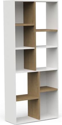 Demeyere Bibliothèque Colonne 10 Etagères - Style Scandinave - Coloris Blanc Mat & Chêne Hamilton - 160,7 x 39,6 x 182,5 cm
