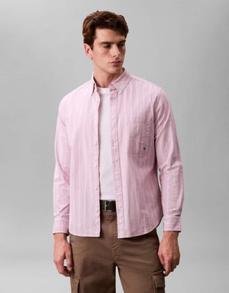 Calvin Klein Jeans Gestreiftes Oxford-Hemd in Hellrosa mit Oversize-Passform