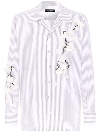 Dolce & Gabbana chemise en soie &agrave; applique de fleur - Blanc