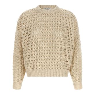Brunello Cucinelli Glitzernder Netzpullover - - Knitwear - Damen - Beige - S