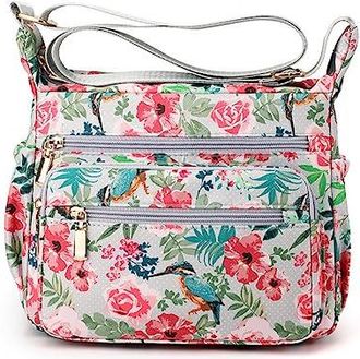 YYW Grand sac à bandoulière pour femme - Sac à bandoulière décontracté pour le shopping, la randonnée, lutilisation quotidienne, Fleur avec gris, Taille u