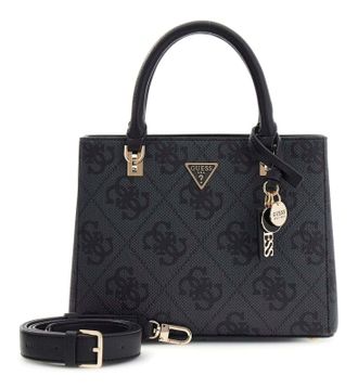 Guess Handtasche Umh&auml;ngetasche Noelle II Multi Compartment Satchel Coal Logo dunkelgrau