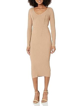 Guess Guess Womens Essential Long Sleeve Adele Sweater Dress, Khaki Tan