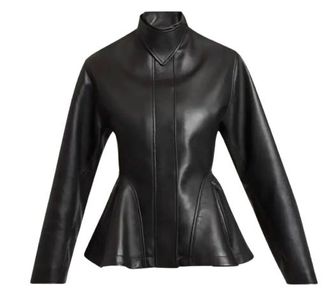 Alaia Black Leather Peplum Jacket Size M