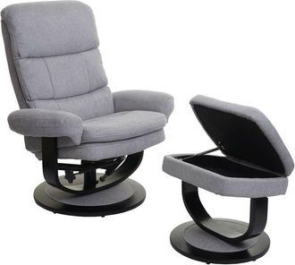 Hhg Relaxsessel 627, Fernsehsessel TV-Sessel Hocker mit Staufach, MVG-zertifiziert Stoff/Textil hellgrau