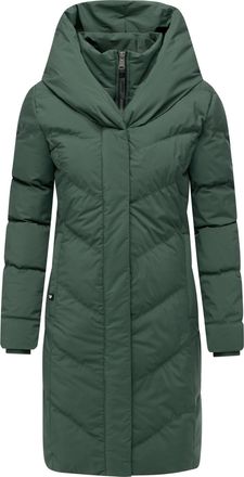Ragwear Damen Langer Wintermantel warmer Steppmantel mit hohem Kragen und Kapuze Natalka Soft YOUMODO Pine Green Gr. XS